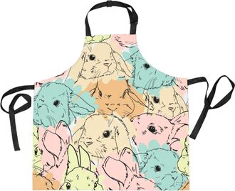 Mnsruu Küchenschürze mit Hasenmotiv, Aquarellfarben, 70 x 73,9 cm, mit 2 Fronttaschen, für Damen und Herren