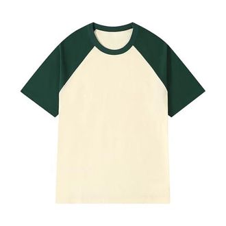 Generic T-shirt Homme Patchwork Col Rond T-shirt Contraste de Couleur R&eacute;tro &Eacute;paule Lourde T-Shirt Couleur Pure L&acirc;che Manches Courtes, vert, 4XL