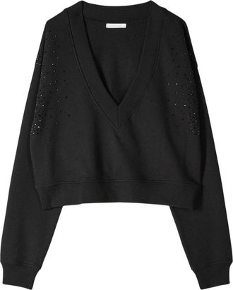 Patrizia Pepe Femme, Sweatshirts et sweats &agrave; capuche, Noir, Taille: 40 FR SweaT-shirt col en V avec strass