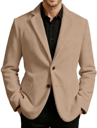 Generic Veste d&eacute;contract&eacute;e 2026 en velours c&ocirc;tel&eacute; de couleur unie pour affaires, vacances et &eacute;v&eacute;nements formels avec revers crant&eacute; classique, kaki, 3XL