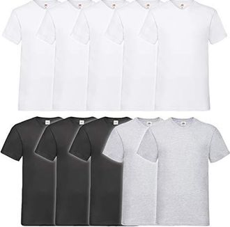Fruit Of The Loom Lot de 10 t-shirts col V pour homme, Blanc/noir/gris, XXL