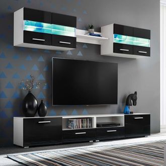 vidaXL Vidaxl - Ensemble mural pour tv 5 pcs avec lumi&egrave;res led Noir brillant