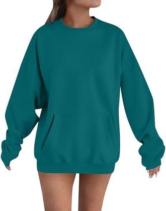 Generic Sweatshirts pour femmes UK Sweatshirts UK pour femme UK couleur unie surdimensionn&eacute; haut col rond manches longues automne hiver d&eacute;contract&eacute; confortabl