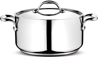 Lagostina Accademia Lagofusion Topf mit 2 Griffen mit Deckel, Edelstahl 18/10 Ø 18 cm, Induktionskochtopf, Gas und Backofen, polierte Oberfläche außen und satin