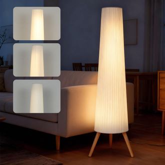 HOMCOM LED Stehlampe Wohnzimmer Dimmbar Holz mit Dreibein, Stehleuchte mit Fu&szlig;schalter nordische Standleuchte f&uuml;r Wohnzimmer Schlafzimmer Wei&szlig;