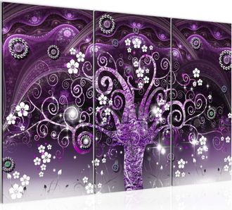 Runa Art Wandbilder Gustav Klimt Baum des Lebens Bild XXL Wohnzimmer Schlafzimmer Violett Abstrakt 120 x 80 cm 3 Teilig 026331c