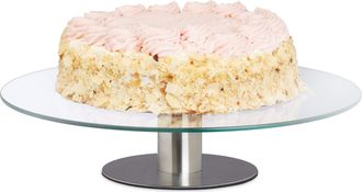 Relaxdays Tortenplatte drehbar, Standfuß, Kuchenplatte zum Dekorieren, Torten Drehteller für Kuchen, Ø 30cm, transparent, 1 Stück