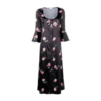 Ganni Gebl&uuml;mtes- gekrepptes Midikleid - - Dresses - Damen - Schwarzk - M