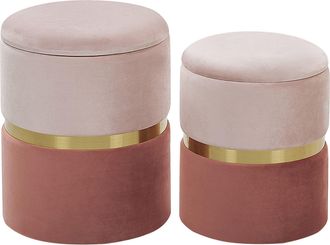 Beliani Runder Pouf im 2er Set aus Samt rosa Ottoman Sitzpouf Wichita
