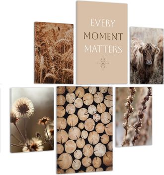 Feeby Bilder Set Boho Highland Kuh Holz 80x90 cm 30x42 & 21x30 Modern Vlies Wandbilder Collage Bilder Kunstdruck Wanddeko Design Wohnzimmer Schlafzimmer Jug