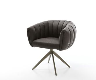 DELIFE Drehstuhl Jada-Flex Mikrofaser Anthrazit Vintage Kreuzgestell breit Effektfinish Titan 360&deg; drehbar Wippfunktion Taschenfederkern, Esszimmerst&uuml;hle
