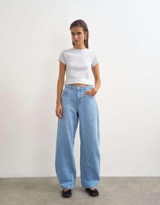 Topshop Barrel - Jean &agrave; taille mi-haute - Bleu d&eacute;lav&eacute;