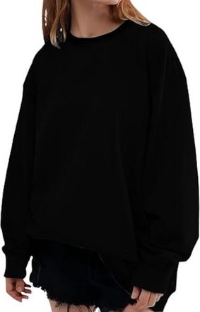 Generic Sweat-shirt pour femme - Couleur unie - Haut surdimensionn&eacute; - Col rond - Manches longues - Automne - Hiver - D&eacute;contract&eacute; - Confortable - Tendance - Co