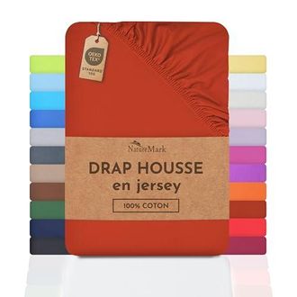 NatureMark Drap-Housse en Jersey, 100% Coton, Disponible dans de Nombreuses Tailles et Couleurs, qualité Oeko-Tex Standard 100, 180 x 200 cm - 200 x 200 cm, Roug