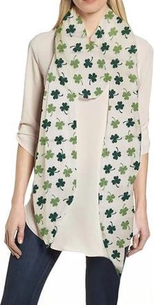 Lina & Lily Clover Écharpe légère pour femme Motif trèfle, Beige, vert, taille unique