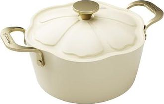 Menastyl Cuisson Faitout 24cm Dahlia sans PFAS - Revêtement céramique antiadhésif crème - 98% daluminium recyclé - Tous feux dont induction et lave-vaisselle - Poignée