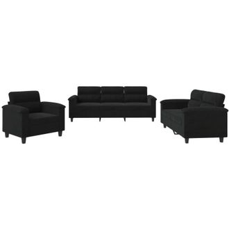 vidaXL Vidaxl - 3-tlg. Sofagarnitur mit Kissen Schwarz Mikrofasergewebe