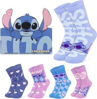 Disney Stitch Socken Damen 5er Pack, Str&uuml;mpfe mit Farbenfrohen Designs, Bequem & Weich, Geschenke f&uuml;r Frauen & Teenager (36/41 EU, Multi Stitch)