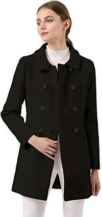 Allegra K Trench à double boutonnage à col Claudine pour femmes Costume dHalloween Noir XXL