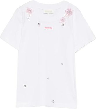 Shushu/Tong Shushu/Tong, Femme, Tops, Blanc, Taille: 36 FR T-shirt &agrave; Manches Courtes et Col Rond avec Appliqu&eacute; Floral