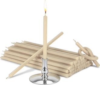 NKlaus Kerzenhalter mit 200g Stabkerzen weiß Tropf- Rußfrei L 16cm Paraffinwachs 40023