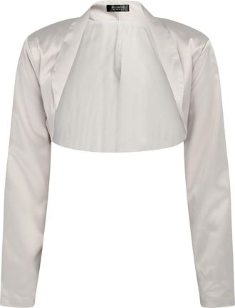 Bolerose formal Satin Langen Ärmel Bolero (Silber, XXL)