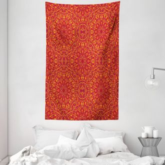 Abakuhaus Red Mandala Wandteppich und Tagesdecke, orientalisch, aus Weiches Mikrofaser Stoff Schmutz abweichender Digitaldruck, 140 x 230 cm, Lila Senf orange