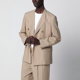 Ami Zweireihiges Sakko aus Wollgabardine in Beige