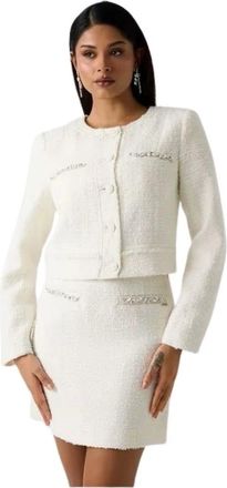 Guess Femme, Vestes, Blanc, Taille: 38 FR Veste en tweed m&eacute;lang&eacute; de laine
