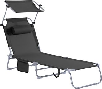 SoBuy Sonnenliege klappbar Gartenliege Liegestuhl klappbar mit Sonnendach & Kopfkissen & Seitentasche Strandliege Balkon Relaxliege 155x56x81cm f&uuml;r Gartenm&ouml;