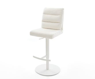 DELIFE Barstuhl Pela-Flex Boucl&eacute; Soft Beige Drehfu&szlig; h&ouml;henverstellbar Metall Wei&szlig;, Barst&uuml;hle