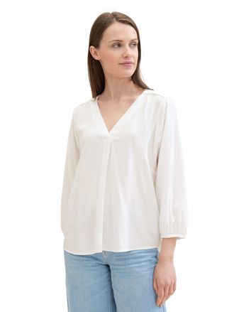 Tom Tailor Damen Basic Bluse mit V-Ausschnitt, White, 36