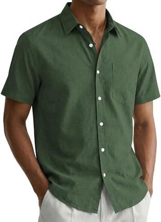 Coofandy Chemise Lin Homme Manche Courte Regular Fit