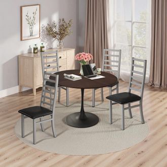 Generic Runder Esstisch mit 4 St&uuml;hlen Set f&uuml;r 4 Personen Essgruppe 5-teilig f&uuml;r Esszimmer Wohnzimmer K&uuml;chen Restaurant Caf&eacute; kleine R&auml;ume Stuhl mit R&uuml;ckenlehne