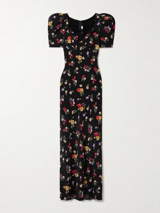 Rodarte Robe Aus Cr&ecirc;pe De Chine Aus Seide Mit Blumenprint Und Spitzenbesatz - Schwarz