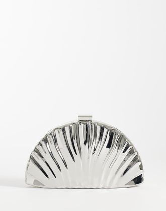 True Decadence Strukturierte Hartschalen-Clutch in Silber