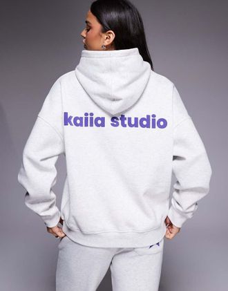 KAIIA Sweat &agrave; capuche densemble oversize avec logo &eacute;toile - Gris clair chin&eacute;