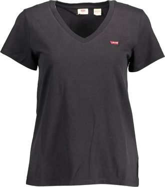 Levi's Femme, Tops, Noir, Taille: 36 FR T-shirt &agrave; col en V &agrave; manches courtes