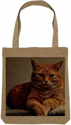 Fabulous Sac Shopping Tote Bag Aspect Lin - Superbe/Chat Roux A Poil Long/Relax Chill Mignon - Sac de Courses Toile Epaisse 360g Beige Naturel Cabas Port&eacute; Epau