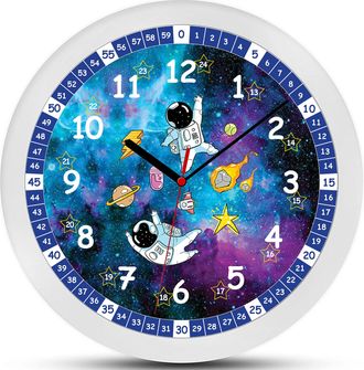 Wall-Art lautlose Astronauten Wanduhr leise Kinder Lernuhr 30cm für Junge Mädchen lustige Kinderuhr 30cm