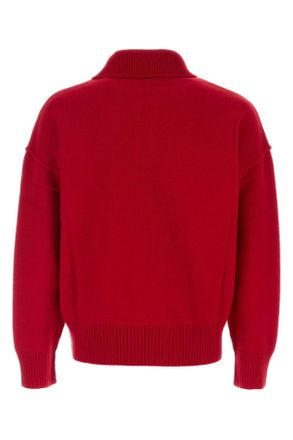 Ami Heart-Embroidered Virgin Wool Polo Shirt - Red