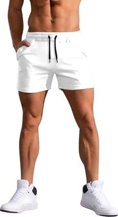 Generic Short de sport pour homme - Coupe ajust&eacute;e - Boxer chino noir l&eacute;ger en coton - Pour adulte - Pantalon de marche - Pantalon de travail, blanc, M