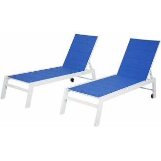 Happy Garden Happy Garden - Lot de 2 bains de soleil barbados en textil&egrave;ne bleu - aluminium blanc