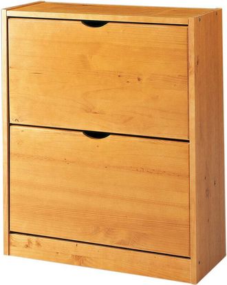 PEGANE Pegane - Commode Meuble à chaussures avec 2 portes rabattables en pin massif coloris Miel - Longueur 63 x Profondeur 27 x Hauteur 77 cm