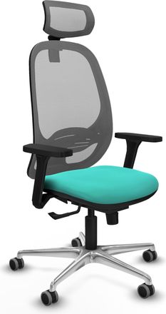 Piqueras y Crespo Schreibtisch mit Rollen Cilanco mit 3D-Armen, h&ouml;henverstellbare Lendenwirbelst&uuml;tze und h&ouml;henverstellbares Kopfteil, Grau/T&uuml;rkis