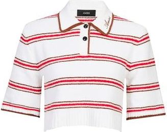 Amiri Polo &agrave; logo brod&eacute; et &agrave; rayures en coton m&eacute;lang&eacute;