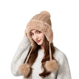 Generic Écharpe bonnet gantset hiver ensemble tricoté avec doublure polaire pour confort thermique et style décontracté (Khaki, One Size)