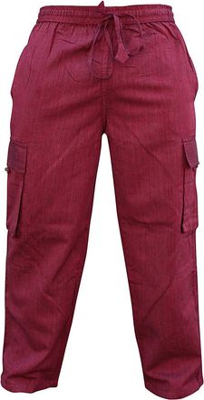 Shopoholic Fashion Herren-Hippie-Hose im Boho-Stil aus Leichter Baumwolle mit Seitentasche, Maroon, 2XL