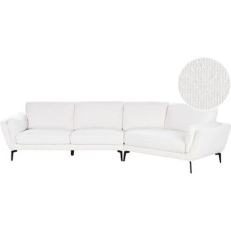 Beliani Sofa Wei&szlig; aus Boucl&eacute; Stoff 3-Sitzer mit Halber Ecke Gepolstert Minimalistisches Design Moderner Stil Polstersofa Stoffsofa Ecksofa Wohnzimmer