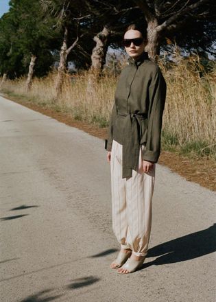 Mango Lyocell-Ballonhose mit Streifen ecru - Damen - 34 - MANGO